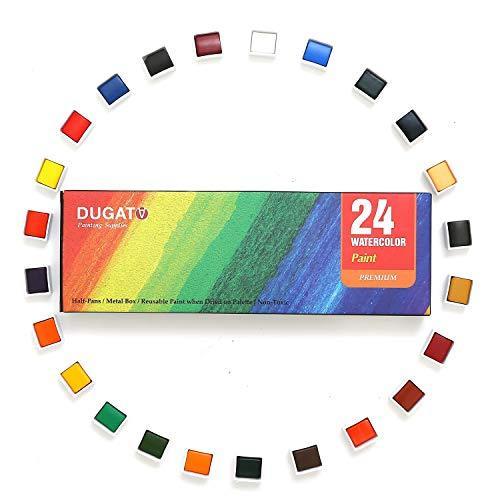 DUGATO Watercolor Paint, Set of 24 Assorted Vibrant Colors (in Tin Box ...