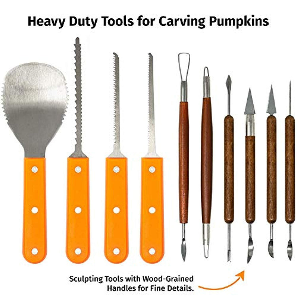 Joyousa Pumpkin Carving Tools Kit - 10 Piece Heavy Duty Stainless Stee ...