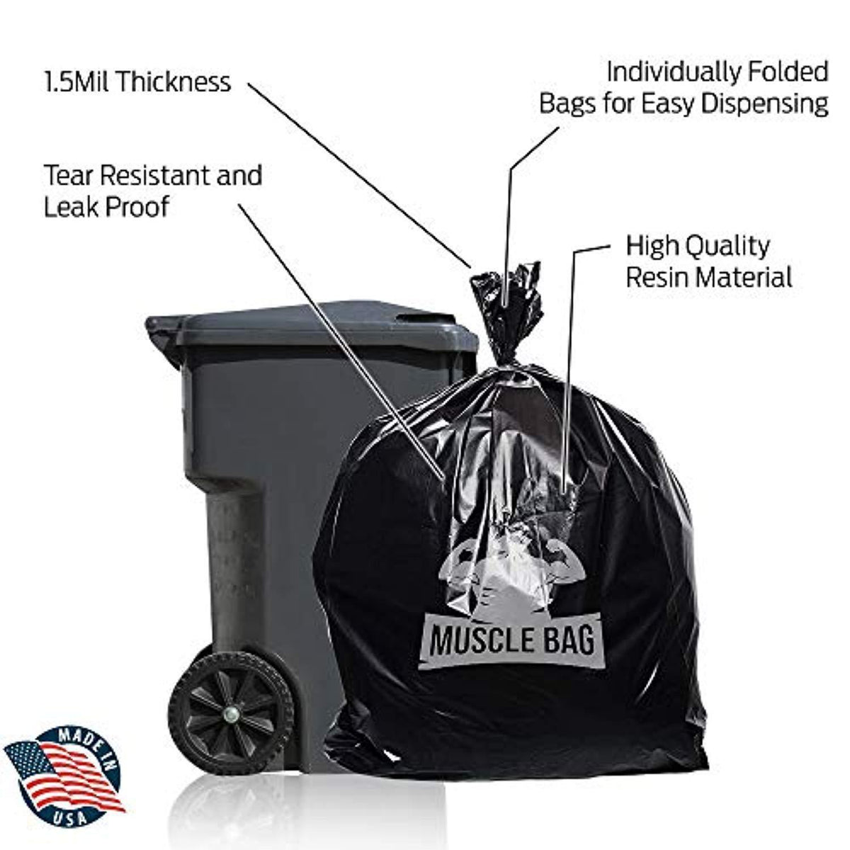 Muscle Bag - Individually Folded 55 Gallon Heavy Duty Trash Bags - 50 ...