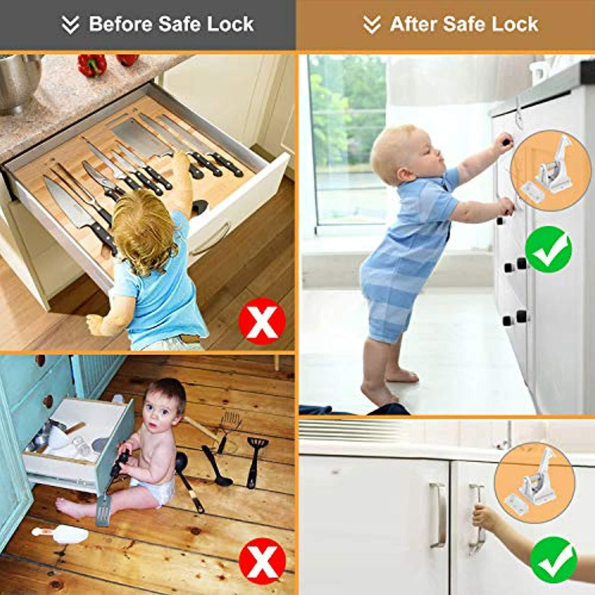 Cabinet Locks Child Safety Latches - 12 Pack Baby Proofing Cabinets Lo ...