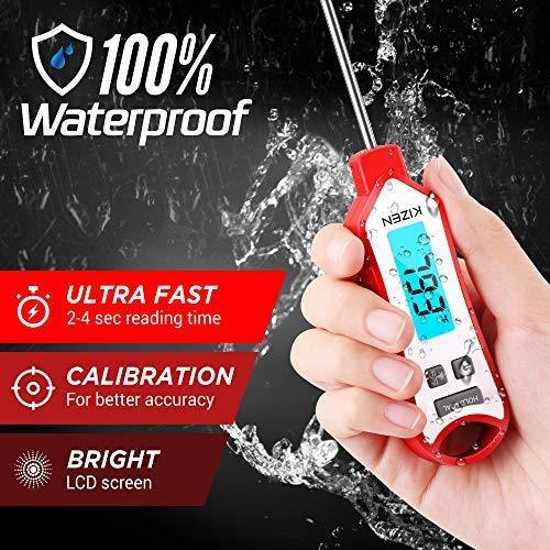 Kizen IP109 Waterproof Meat Thermometer with Long Probe Digital Instan ...