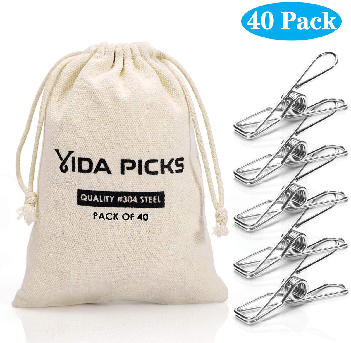 Wire Clothespins Laundry Chip Clips-40 Pack Bulk Clothes Pins with Hea ...
