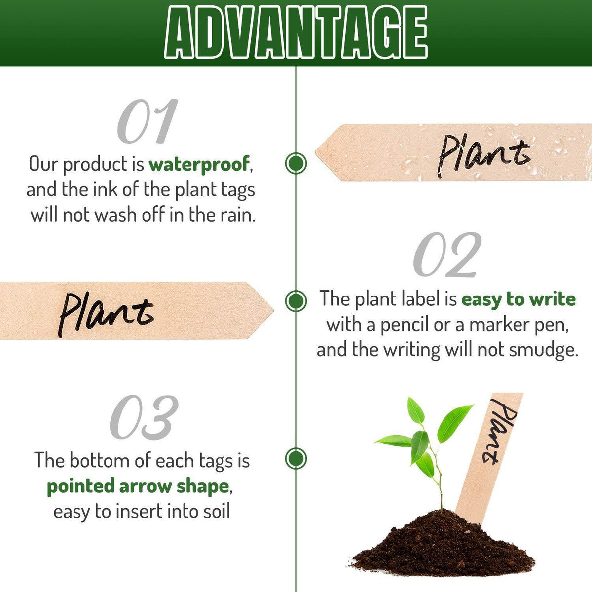 Whaline 50Pcs Wooden Plant Labels with A Marker Pen, Waterproof Pointe ...