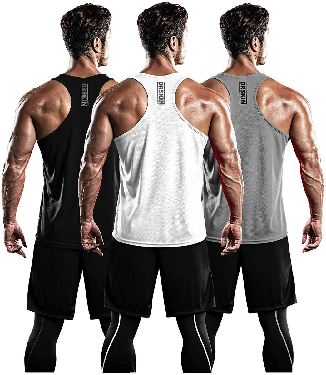 DRSKIN Men's 2~3 Pack Dry Fit Y-Back Gym Muscle Tank Mesh Sleeveless T ...